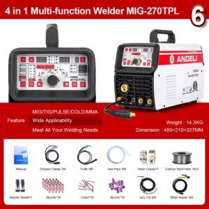 ANDELI MIG Welder 200Amp MIG-270TPL 220V Multiprocess welder MIG/TIG Pulse/MMA/Cold Welder 4 in 1 MIG Welding Machine