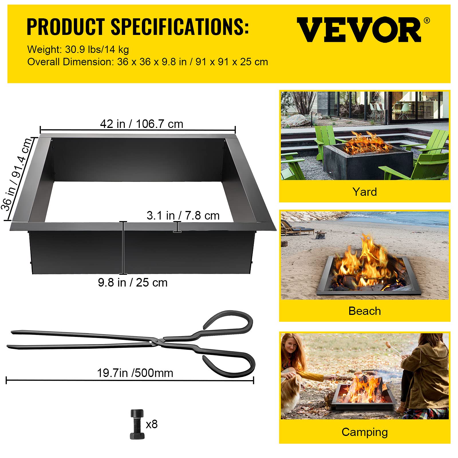 VEVOR Fire Pit Ring, 42-Inch Outer/36-Inch Inner Diameter Fire Pit Liner,1.5 mm Thickness Fire Pit Insert, DIY Fire Ring On & In-Ground, Smokeless Bonfire Liner with Easy Assembly for Outdoors