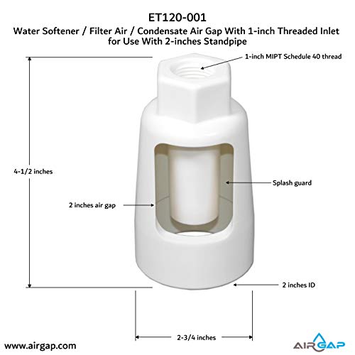 Water Softener/Filter Air/Condensate Air Gap With 1-inch Threaded Inlet for Use With 2-inches Standpipe (ET120-001, G-200, DLA-G20)