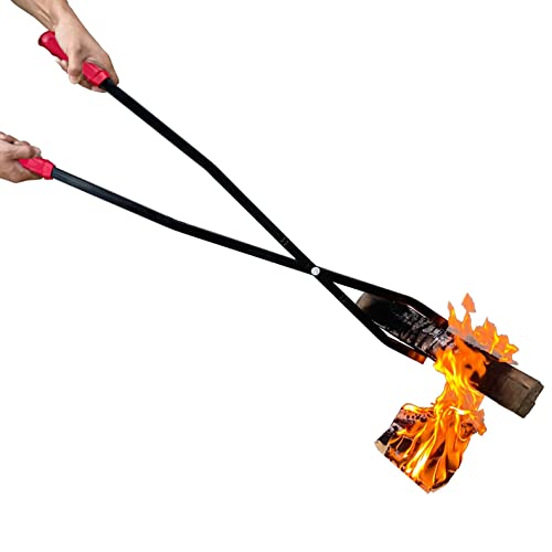 40" Fireplace Tongs Safely Move Firewood Grabber Tool Rustproof With Rubber Handle for Fire Pits Comfort Enjoy Bonfire and Campfire