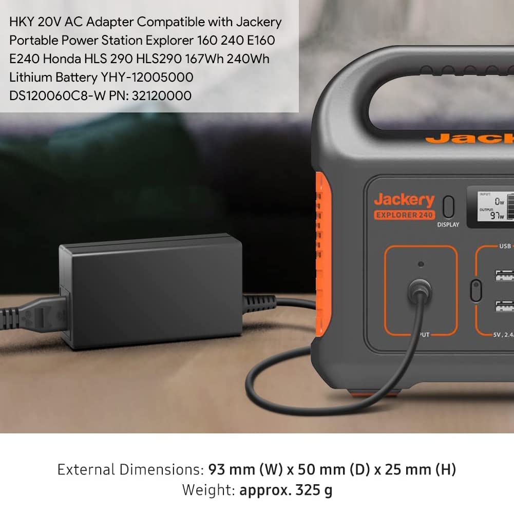 HKY 65W AC Adapter Compatible with Jackery Portable Power Station Explorer 160 240 E160 E240 Honda HLS 290 HLS290 167Wh 240Wh Lithium Battery YHY-12005000 DS120060C8-W PN: 32120000 56101600