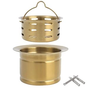 lqs extended sink flange with deep basket strainer, deep garbage disposal sink flange for kitchen sink, fit for 3-1/2 inch standard sink drain hole, golden deep sink flange