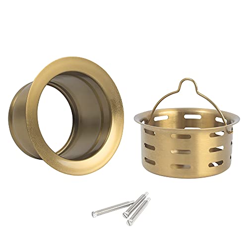 LQS Extended Sink Flange with Deep Basket Strainer, Deep Garbage Disposal Sink Flange for Kitchen Sink, Fit for 3-1/2 Inch Standard Sink Drain Hole, Golden Deep Sink Flange