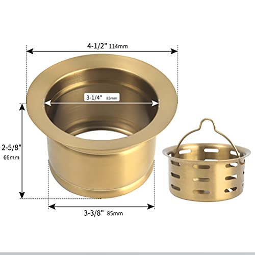 LQS Extended Sink Flange with Deep Basket Strainer, Deep Garbage Disposal Sink Flange for Kitchen Sink, Fit for 3-1/2 Inch Standard Sink Drain Hole, Golden Deep Sink Flange