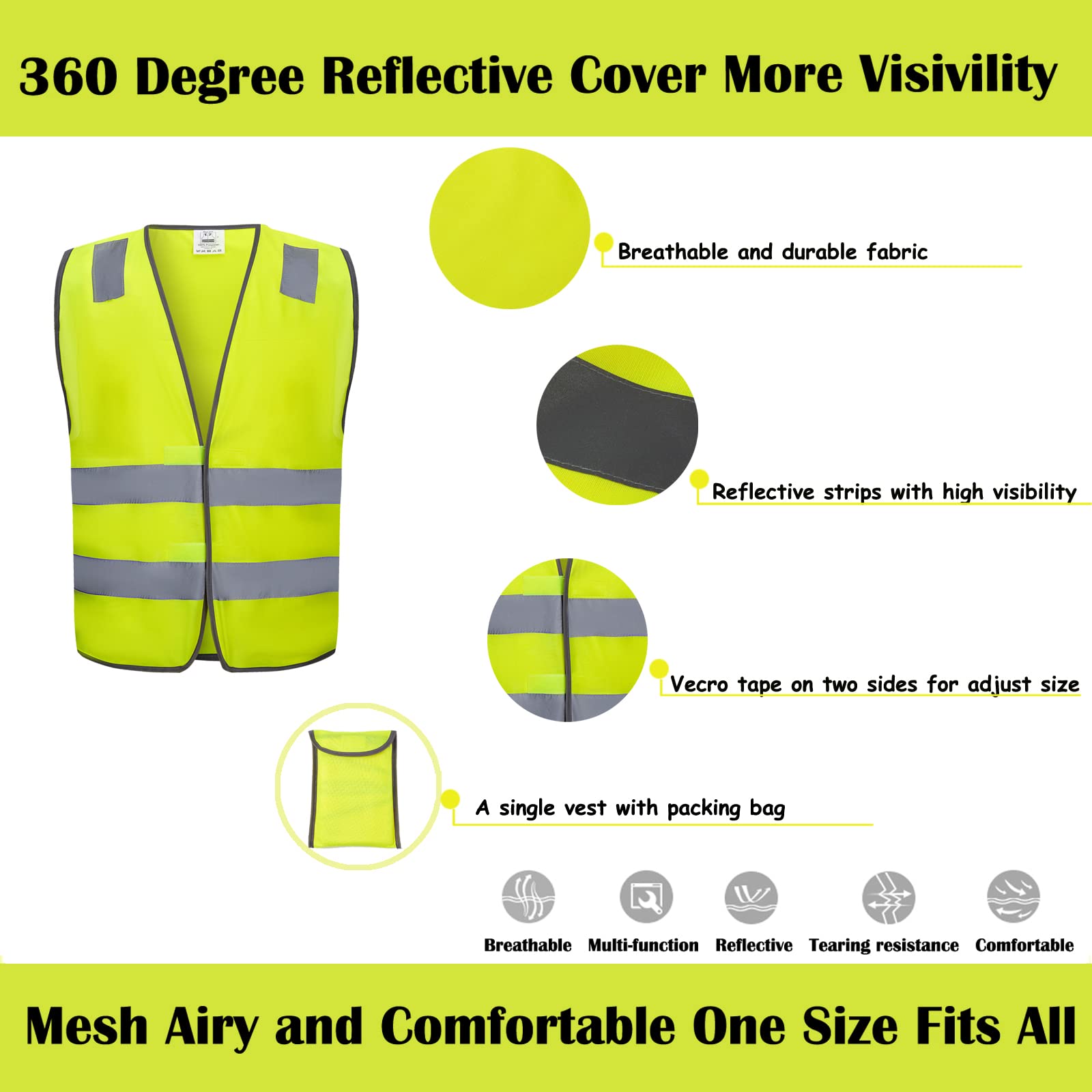 Lavori-AK Safety Vests 10 Pack - Yellow Reflective High Visibility Construction ANSI Class 2 Work Vests for Men,Woman,Hi Vis Mesh and Neon Silver Strip