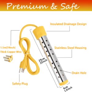 Immersion Water Heater, Electric Submersible Water Heater with Stainless Steel Guard Cover, Portable Bucket Heater to Heat 5 Gallons of Water in Minutes (Yellow)