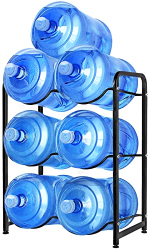 jolybebe 5 Gallon Water Jug Stand, 5 Gallon Water Jug Holder 3 Tier for 6 Bottles of 5-Gallon Water, Detachable Water Jug Organizer Floor Protection for Home Office Black