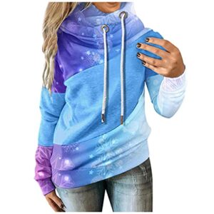 hoodies for women, patchwork hooded sweatshirt color block casual fit drawtsring long sleeve pullover tops blouse