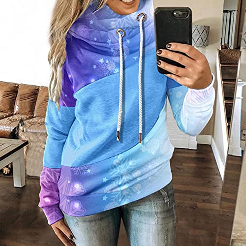 Hoodies for Women, Patchwork Hooded Sweatshirt Color Block Casual Fit Drawtsring Long Sleeve Pullover Tops Blouse