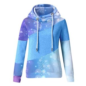 Hoodies for Women, Patchwork Hooded Sweatshirt Color Block Casual Fit Drawtsring Long Sleeve Pullover Tops Blouse