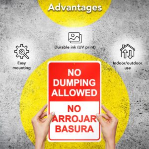 No Dumping Sign - 8x12 Aluminum No Arrojar Basura Sign - No Dumping Signs Private Property English and Spanish No littering Sign Outdoor