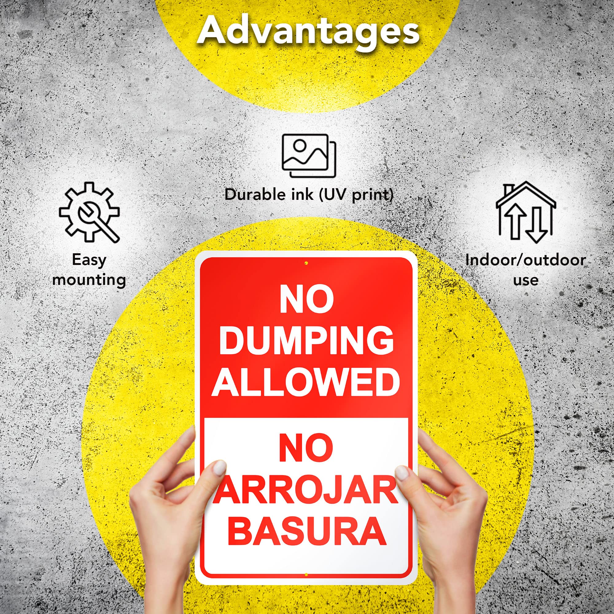 No Dumping Sign - 8x12 Aluminum No Arrojar Basura Sign - No Dumping Signs Private Property English and Spanish No littering Sign Outdoor