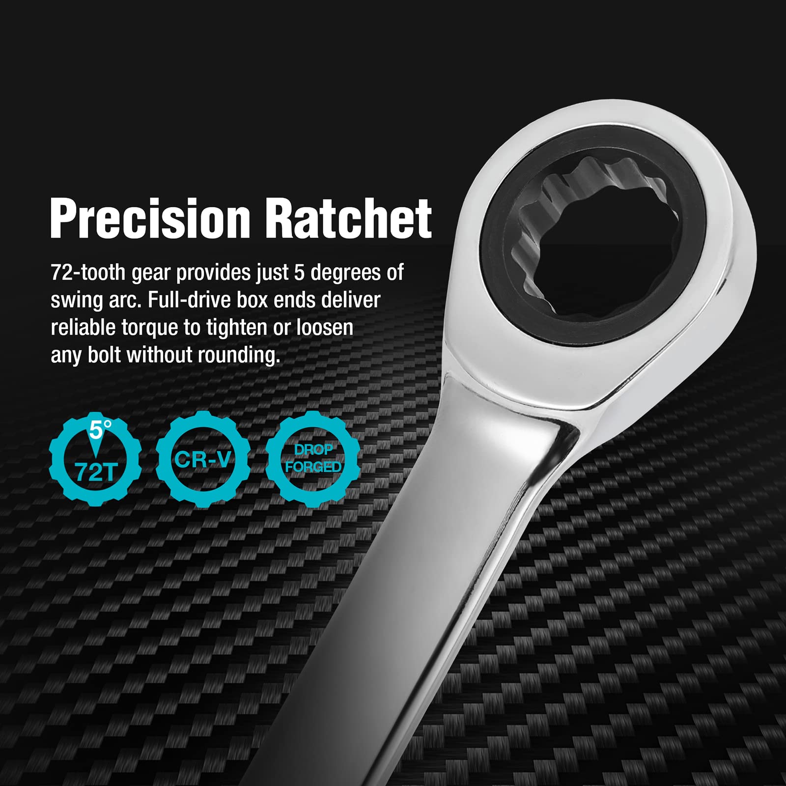 DURATECH 15mm Extra Long Ratcheting Wrench, Metric, CR-V Steel