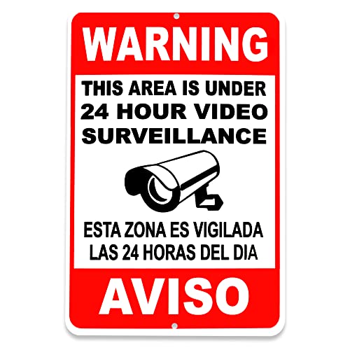 Video Surveillance Sign - 8 x 12 Aluminum 24 Hour Surveillance Sign Security Camera Sign No Trespassing Sign Smile Your on Camera Signs