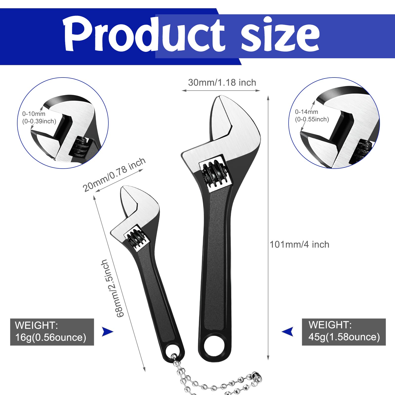 Chumia Adjustable Hand Wrench Black Spanner Wrench Size Adjustable Spanner Hand Knurl Tool Adjustable Wrench Wide Wrench Repair Hand Tool (2 Pieces,2.5 Inch, 4 Inch)