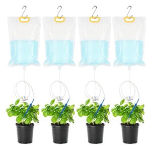 AHOUGER 4Pcs 3500ml Plant Life Drip Watering Bag with Adjustable Flow Automatic Plant Watering System Devices Waterer Spikes for Indoor Outdoor Potted Plant with 4Pcs Hooks