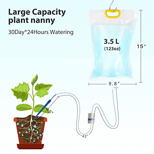 AHOUGER 4Pcs 3500ml Plant Life Drip Watering Bag with Adjustable Flow Automatic Plant Watering System Devices Waterer Spikes for Indoor Outdoor Potted Plant with 4Pcs Hooks