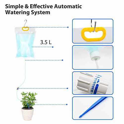 AHOUGER 4Pcs 3500ml Plant Life Drip Watering Bag with Adjustable Flow Automatic Plant Watering System Devices Waterer Spikes for Indoor Outdoor Potted Plant with 4Pcs Hooks