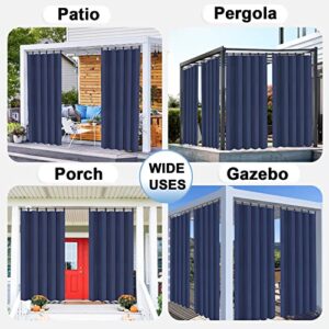 OutdoorLines Waterproof Outdoor Curtains for Patio - Windproof Tab Top Gazebo Curtain Panels - Privacy Sun Blocking Outside Curtain Set for Porch, Pergola and Cabana 54 x 96 inch, Navy Blue, 2 Panels