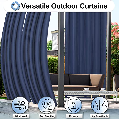 OutdoorLines Waterproof Outdoor Curtains for Patio - Windproof Tab Top Gazebo Curtain Panels - Privacy Sun Blocking Outside Curtain Set for Porch, Pergola and Cabana 54 x 96 inch, Navy Blue, 2 Panels