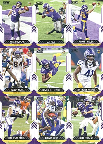 2021 Score Veterans Minnesota Vikings Team Set of 9 Cards: Kirk Cousins(#146), Dalvin Cook(#147), Harrison Smith(#148), Anthony Harris(#149), Justin Jefferson(#150), Randy Moss(#151), Adam Thielen(#152), C.J. Ham(#153), Kyle Rudolph(#154)