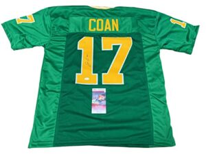 jack coan notre dame fighting irish signed autograph custom jersey green jsa witnessed certified