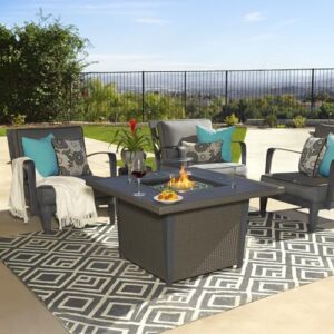 Kinger Home Ethan Rattan 42-Inch Outdoor Patio Propane Gas Fire Pit Table, CSA Certified 50,000 BTU Firepit, Grey Aluminum Frame