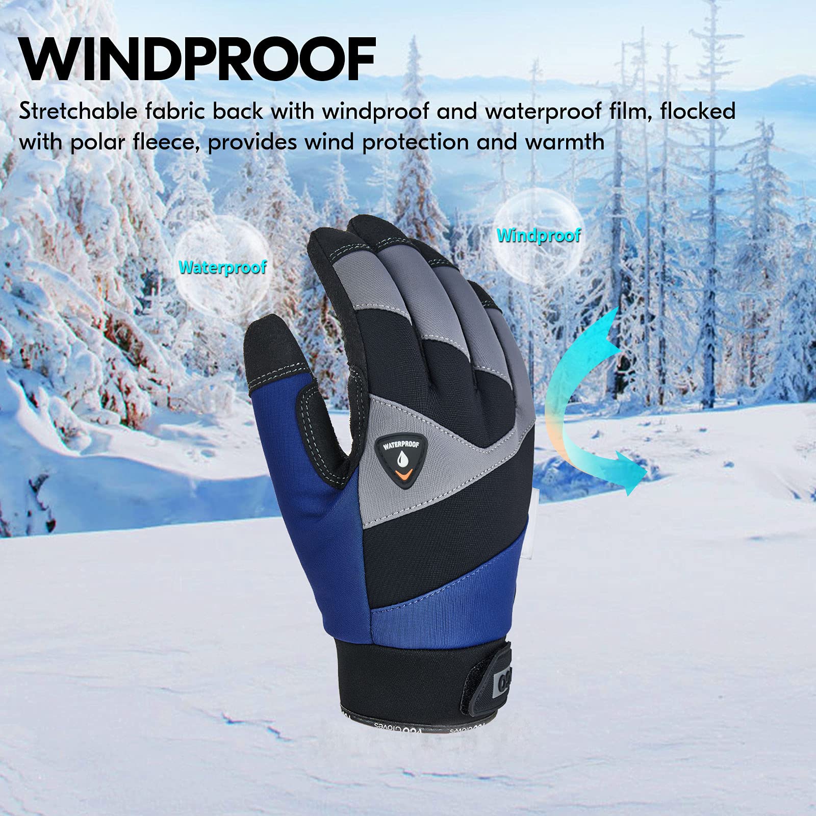 Vgo... 1 Pair -20℃/-4°F COLDPROOF,Winter Work Gloves, Oil Resistant, Water resistant & Windproof Gloves(Size L,Black&Gray,SL7721FW)