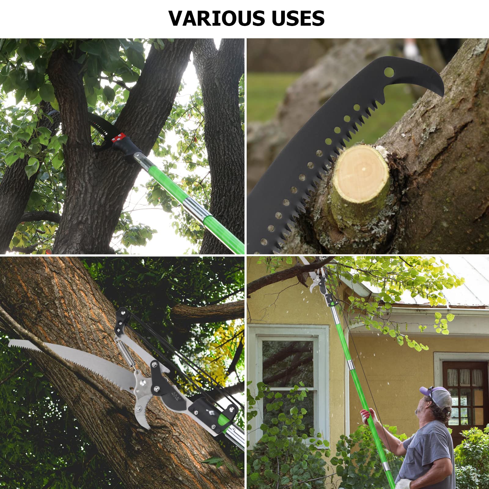 26 Feet Tree Pole Pruner Manual Branches Trimmer Tree Branch Garden Tools Loppers Hand Pole Saws Extendable Height Adustable System for Sawing and Shearing