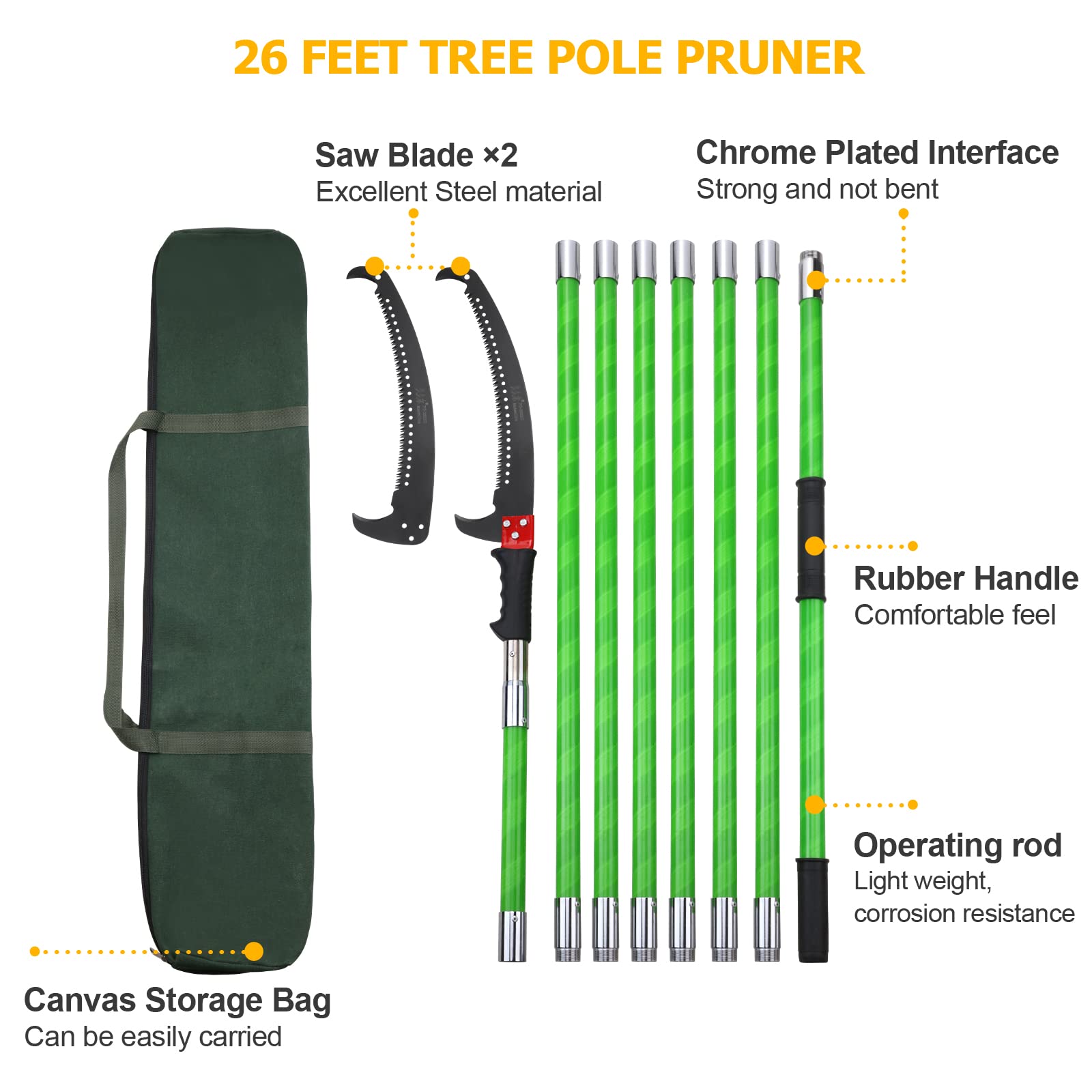 26 Feet Tree Pole Pruner Manual Branches Trimmer Tree Branch Garden Tools Loppers Hand Pole Saws Extendable Height