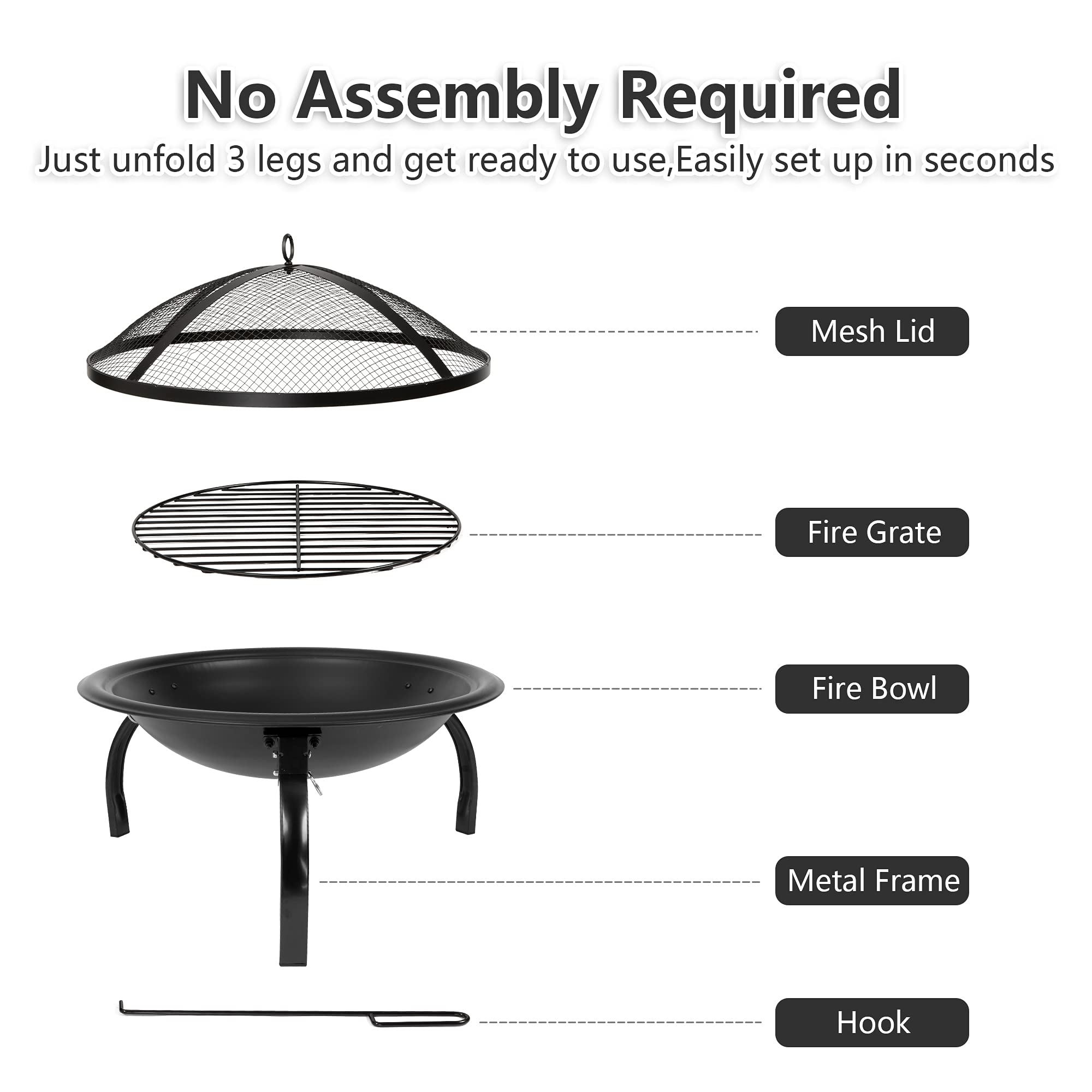 22'' Foldable Mini Fire Pit for Outdoor, Portable Small Outdoor Fire Pit Wood Burning Stove W/Mesh Spark Screen,Round Fire Pit Bowl Grill for Camping Party BBQ Patio Beach