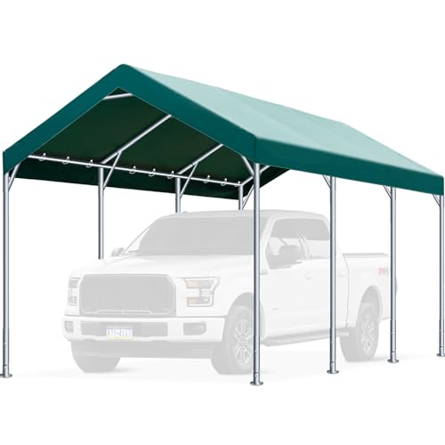 FINFREE 10x20 ft Heavy Duty Carports Car Canopy, Garage Shelter for Outdoor Party, Birthday, Garden, Boat, Adjustable Height from 9.5 ft to 11 ft,Green