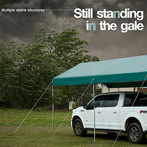 FINFREE 10x20 ft Heavy Duty Carports Car Canopy, Garage Shelter for Outdoor Party, Birthday, Garden, Boat, Adjustable Height from 9.5 ft to 11 ft,Green