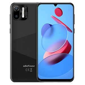 ulefone unlocked cell phones, note 6 android 11 unlocked smartphones, ultra-slim lightweight, triple card slots, 6.1" waterdrop full-screen dual sim phones, 3300mah, face unlock, us version - black