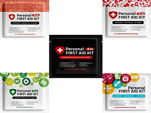 Personal First Aid Kit- 10 Pack | Clean, Treat, Protect Minor Cuts, Scrapes and Burns | Perfect for Home, Office, Car, School, Business, Camping | Individually Wrapped First Aid Products (Orange)