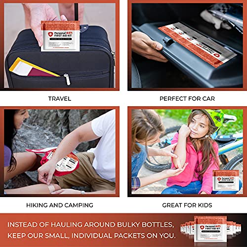 Personal First Aid Kit- 10 Pack | Clean, Treat, Protect Minor Cuts, Scrapes and Burns | Perfect for Home, Office, Car, School, Business, Camping | Individually Wrapped First Aid Products (Orange)