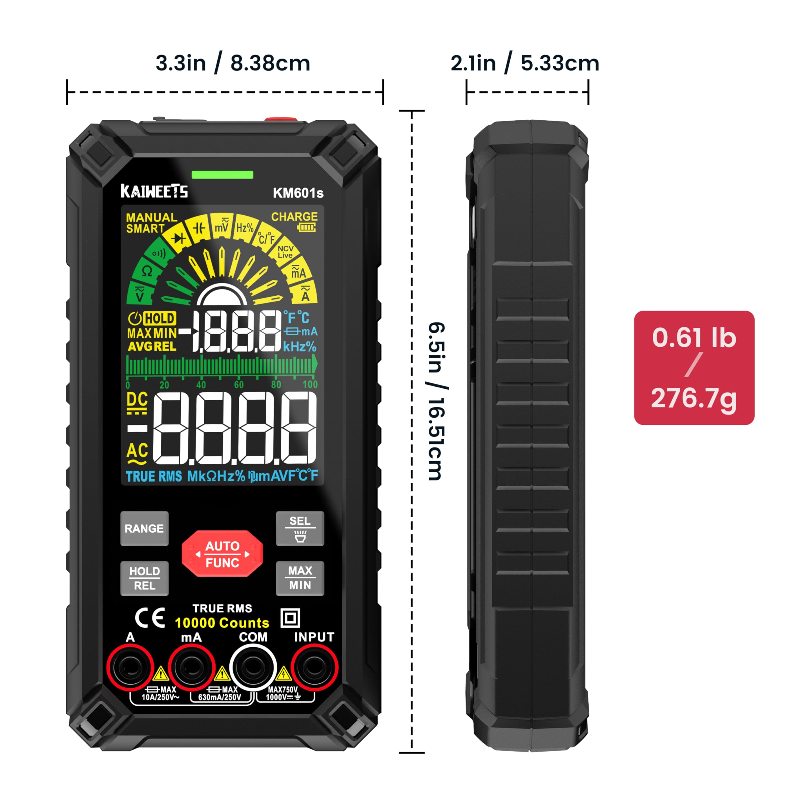 KAIWEETS Digital Multimeter Voltmeter Smart Electrical Tester Measures Voltage Current Resistance Continuity Duty-Cycle Capacitance Temperature Frequency Auto Ranging 10000 Counts TRMS