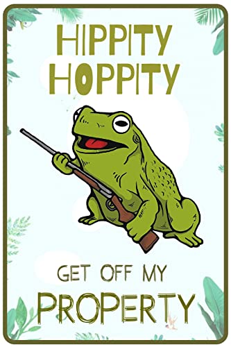 Bestylez Funny Metal Sign Door Sign Frog Decor For Bedroom, Bar, Garage, Yard - Hippity Hoppity Get Off My Property Frog Gift 12 x 8 Inch (005)