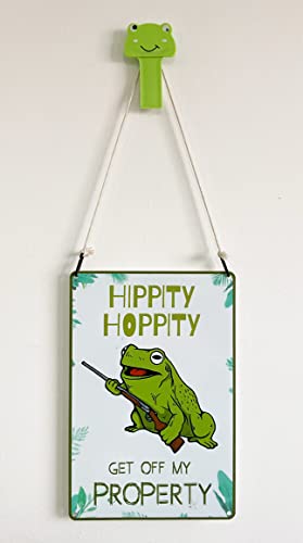 Bestylez Funny Metal Sign Door Sign Frog Decor For Bedroom, Bar, Garage, Yard - Hippity Hoppity Get Off My Property Frog Gift 12 x 8 Inch (005)