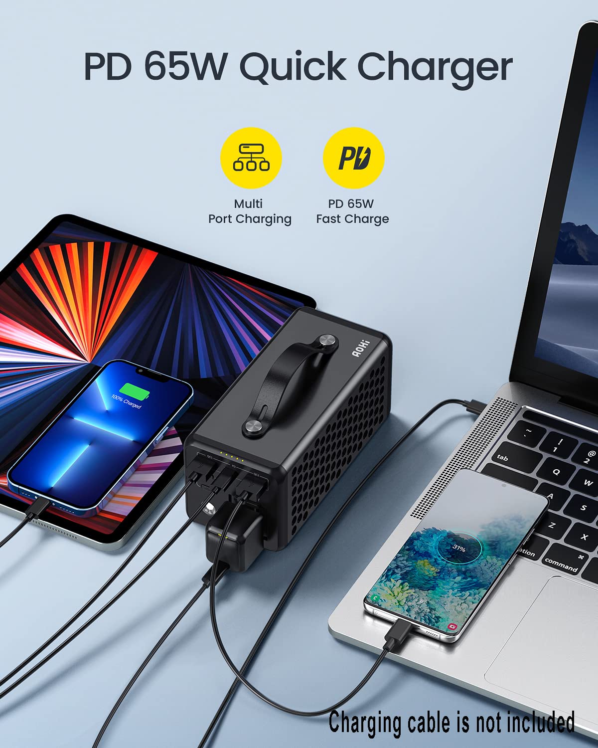 AOHI Portable Power Station, Power Bank with AC Outlet 150W Magcube 96.48Wh/26800mAh Backup Power Supply, Lithium Battery Power Bank with PD 65W Quick Charge LED Light Outdoor Camping Emergency