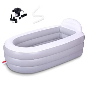 inflatable bathtub for adults, 65"×34"×28" foldable portable bathtub, blow up bath tub with backrest for home spa or ice bath(gray white) (with pump)