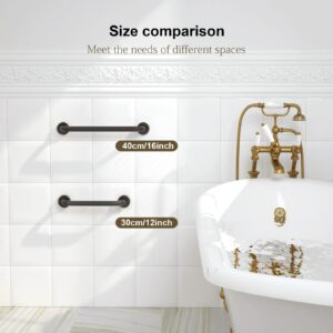 2 Pack 12 Inch Anti Slip Antique Bronze Shower Grab Bar, iMomwee Oil Rubbed Black SUS304 Stainless Steel Bathroom Grab Bar Handle, Safety Shower Balance Bar, Elderly Senior Assist Hand Rail Support