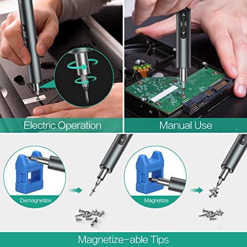 ORIA Electric Screwdriver, 28 in 1 Electric Screwdriver with 24 Precision Bits, (Newest) Rechargeable Mini Electric Screwdriver, Type-C Charging, LED Lights for Smartphones, PC