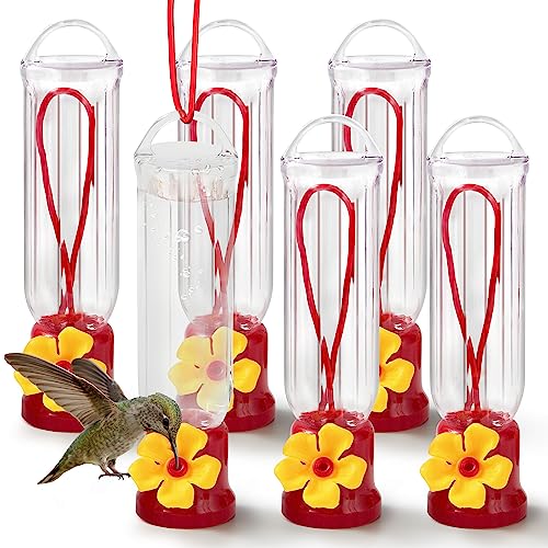 JOIEDOMI Set of 6 Mini Hummingbird Feeders with Hanging Wires, Transparent Outdoor Humming Bird Feeder Set with 3 Cleaning Brush for Patio, Outside, Lawn, Backyard, Garden, Easy to Clean