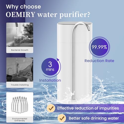 OEMIRY Countertop Water Filtration System, NSF/ANSI 42&372 Certified, 8000 Gallons Alkaline Water Filter, Reduces 99.99% Lead, Chlorine, Heavy Metals, Bad Taste & Odor (1 Filter Included)