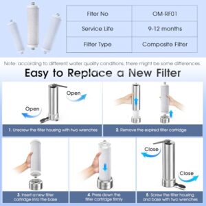 OEMIRY Countertop Water Filter System, NSF/ANSI 42 Certified, Stainless Steel 8000 Gallons Faucet Water Filter, Reduces 99.99% Lead, Chlorine, Heavy Metals, Bad Taste & Odor (1 Filter Included)