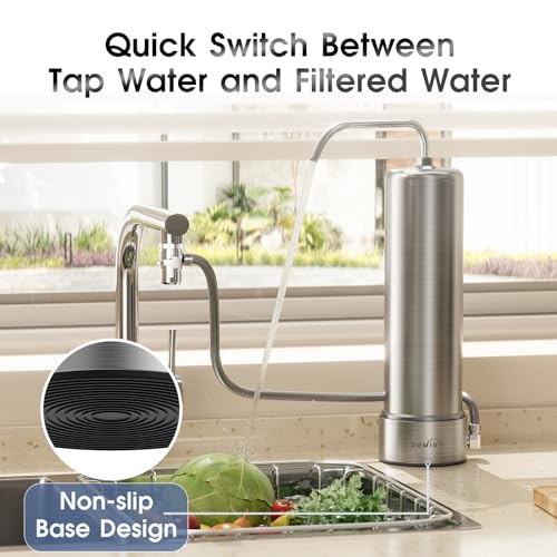 OEMIRY Countertop Water Filter System, NSF/ANSI 42 Certified, Stainless Steel 8000 Gallons Faucet Water Filter, Reduces 99.99% Lead, Chlorine, Heavy Metals, Bad Taste & Odor (1 Filter Included)