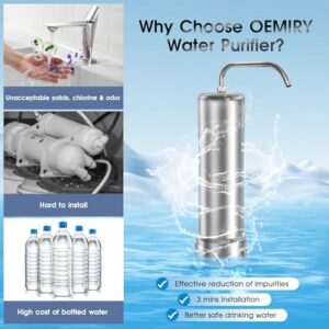 OEMIRY Countertop Water Filter System, NSF/ANSI 42 Certified, Stainless Steel 8000 Gallons Faucet Water Filter, Reduces 99.99% Lead, Chlorine, Heavy Metals, Bad Taste & Odor (1 Filter Included)