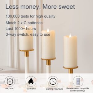 TECHLONG Flickering Flameless Candles with 3D Moving Flame, Last 1000+ Hours Battery Operated Candles with Timer, Ivory Real Wax Pillar Electric LED Candle for Wedding Christmas Party/3" x 5"