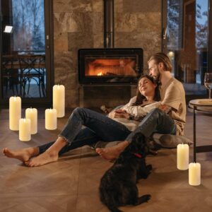 TECHLONG Flickering Flameless Candles with 3D Moving Flame, Last 1000+ Hours Battery Operated Candles with Timer, Ivory Real Wax Pillar Electric LED Candle for Wedding Christmas Party/3" x 5"